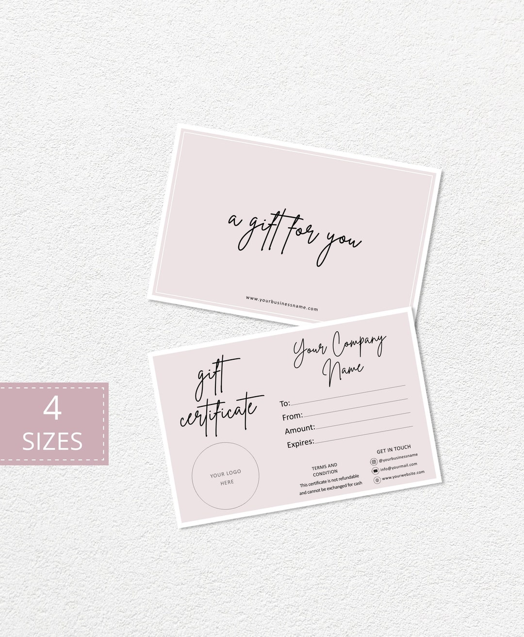 Gift Certificate Template, Editable Rose Gold Gift Cards, Printable 4 ...