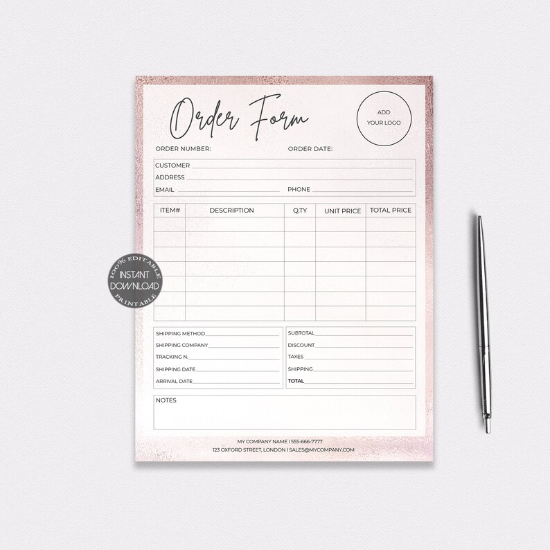 Editable Order Form Small Business Forms Printable Craft | Etsy