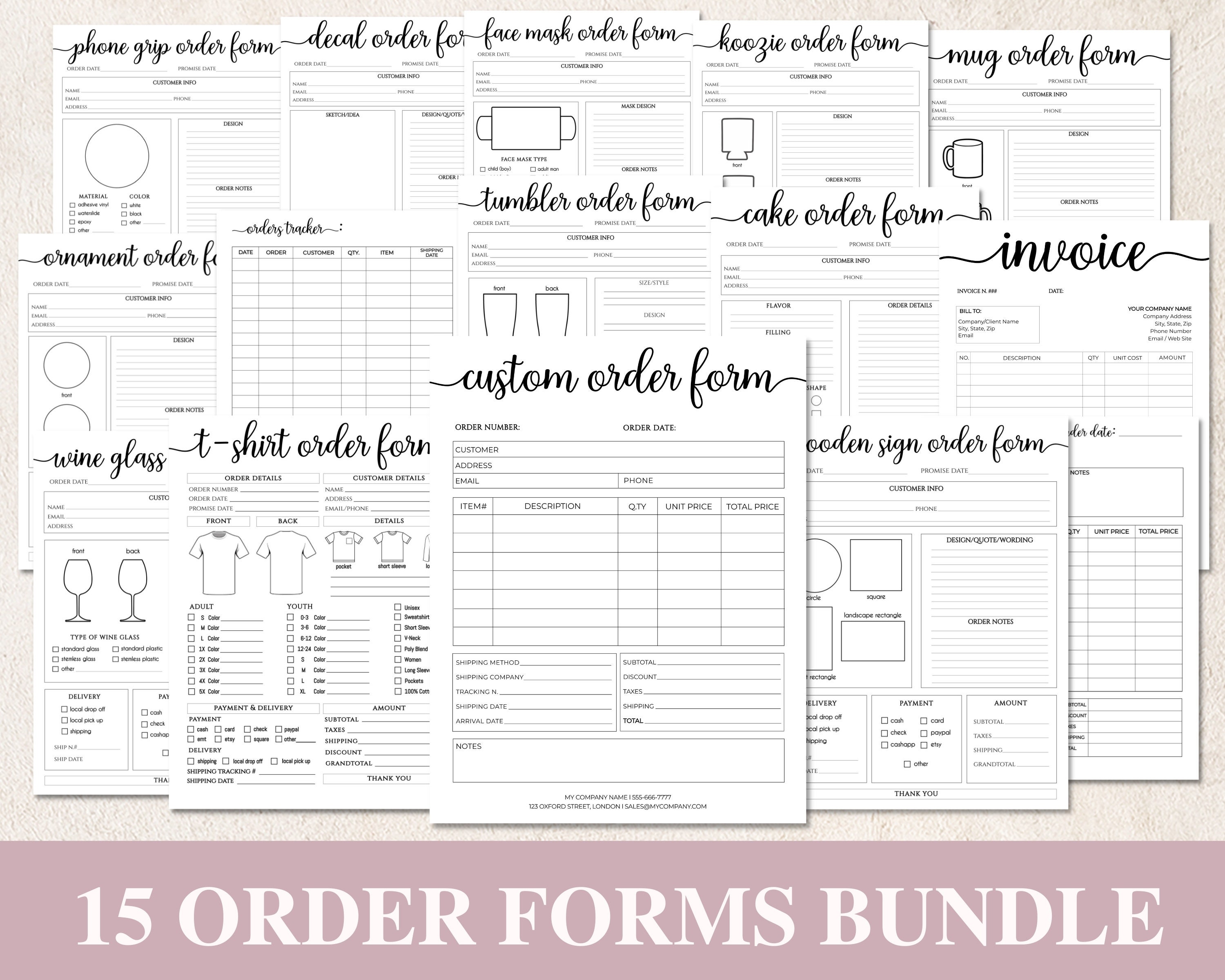 15 Editable Order Forms Bundle, Invoice Tumbler Tshirt Custom Order ...