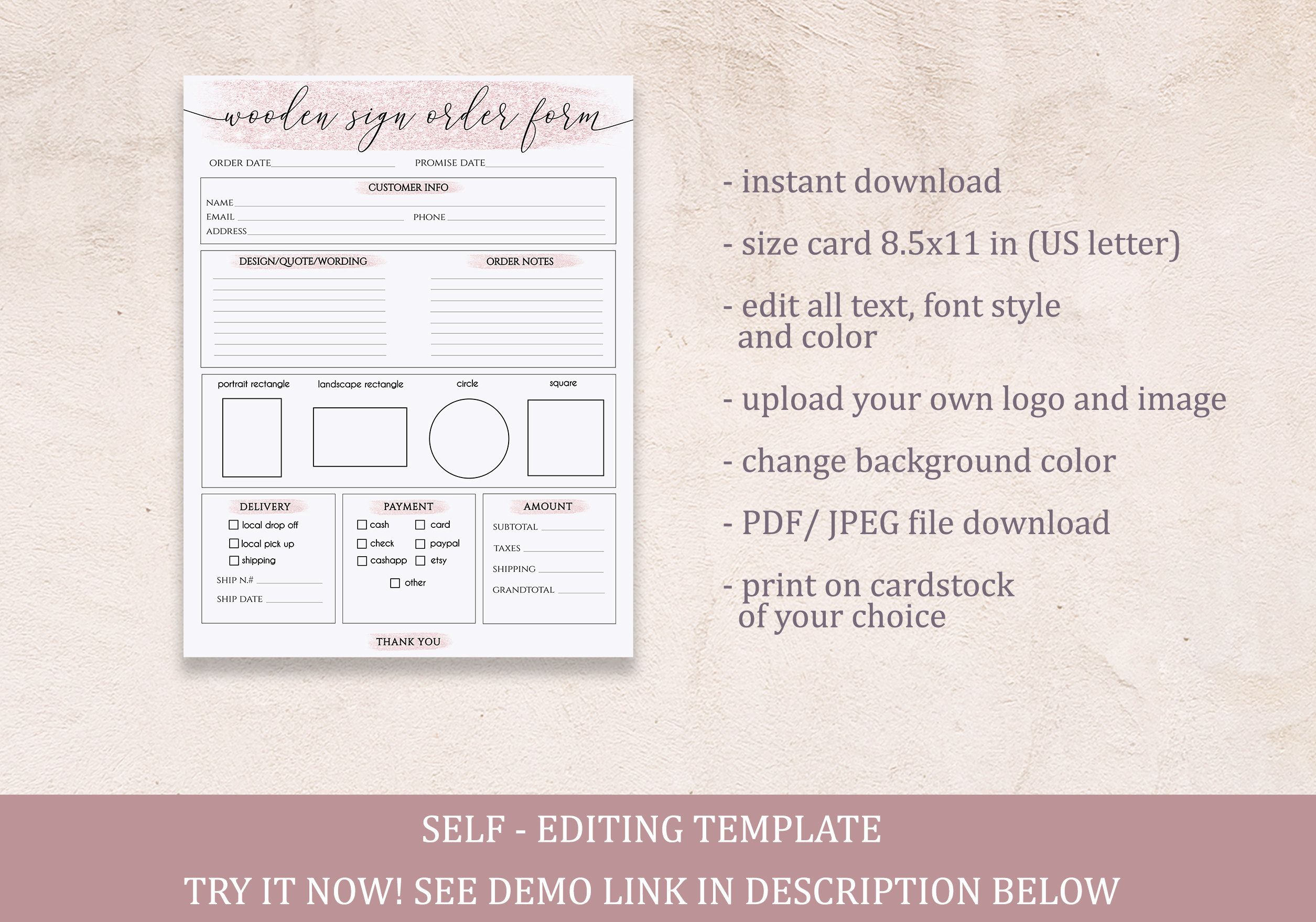 Wooden Sign Order Form Template Printable Craft Sign Order - Etsy