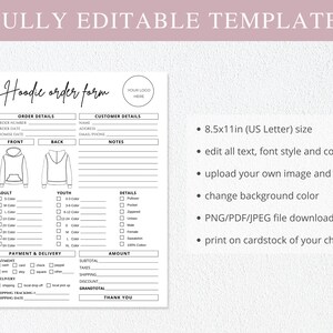 Hoodie Order Form Template I Editable Canva Invoice Template I T-shirt ...