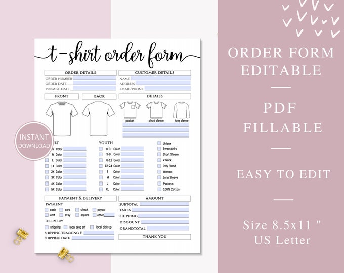 Invoice Template Editable, Small Business Custom Order Form Printable ...