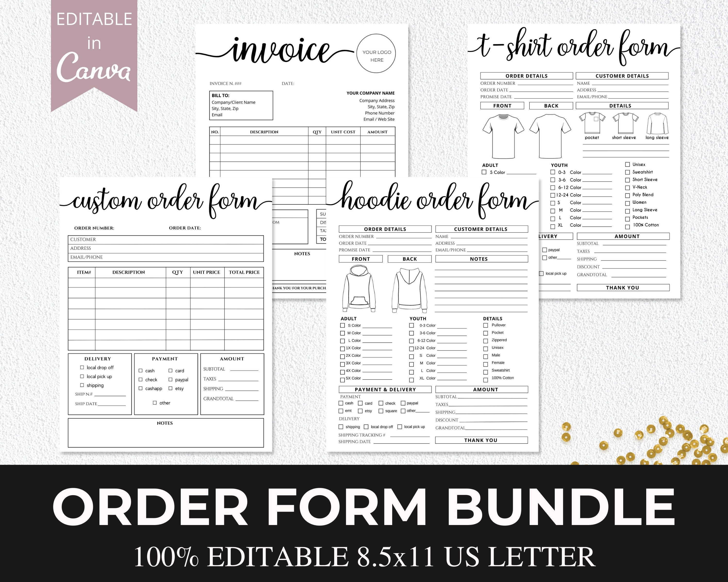 4 Order Forms Bundle I Editable Invoice Order Form I Printable - Etsy