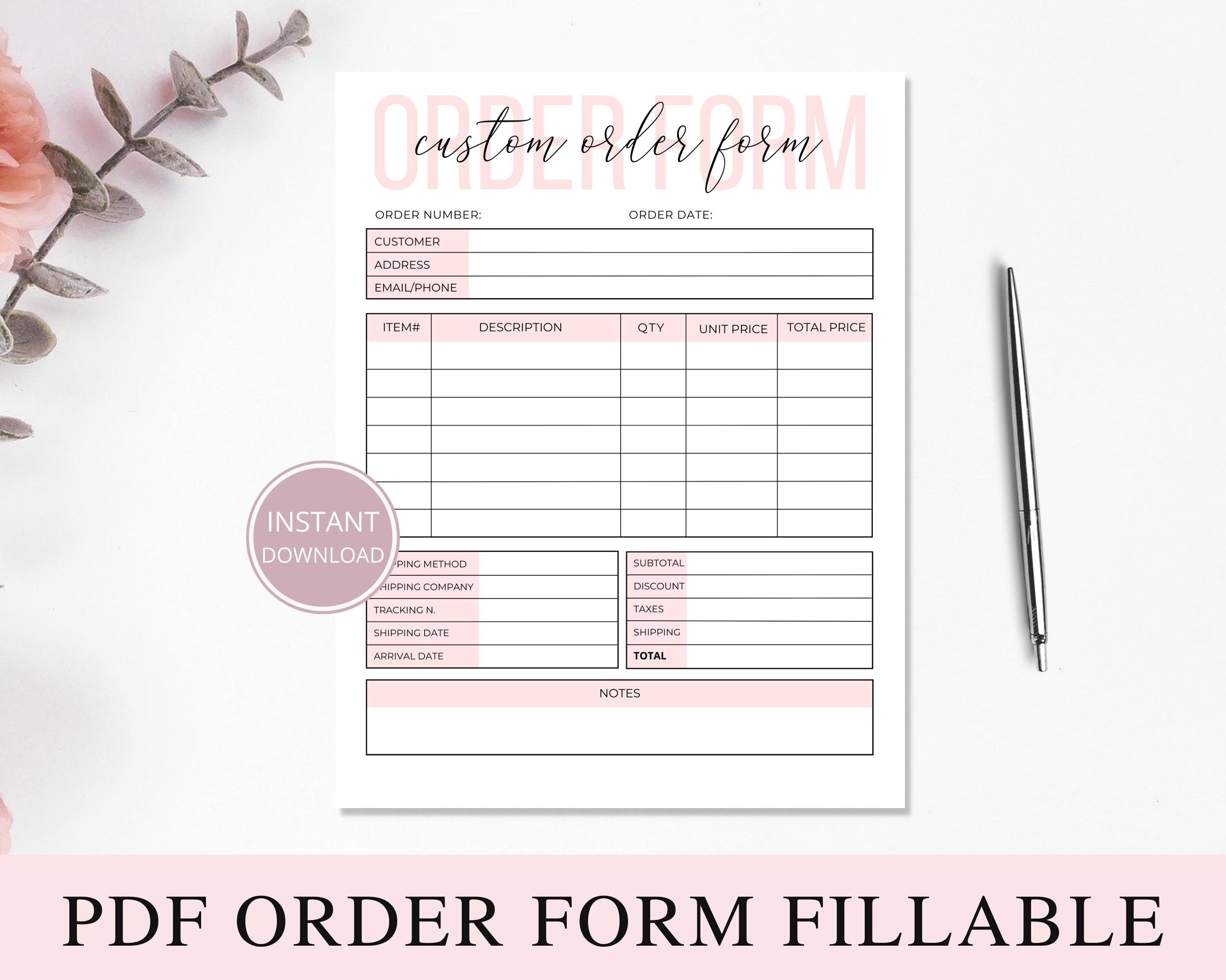 Pink Order Form Fillable, Editable Order Forms, PDF Order Form for ...