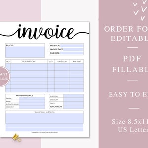 Fillable Invoice Form, Small Business Invoice Form PDF, Billing Receipt ...