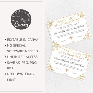Certificate of Commitment Template I Canva Template, Editable Wedding ...