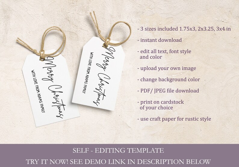 Editable Christmas Gift Tags Printable Merry Christmas Tags - Etsy