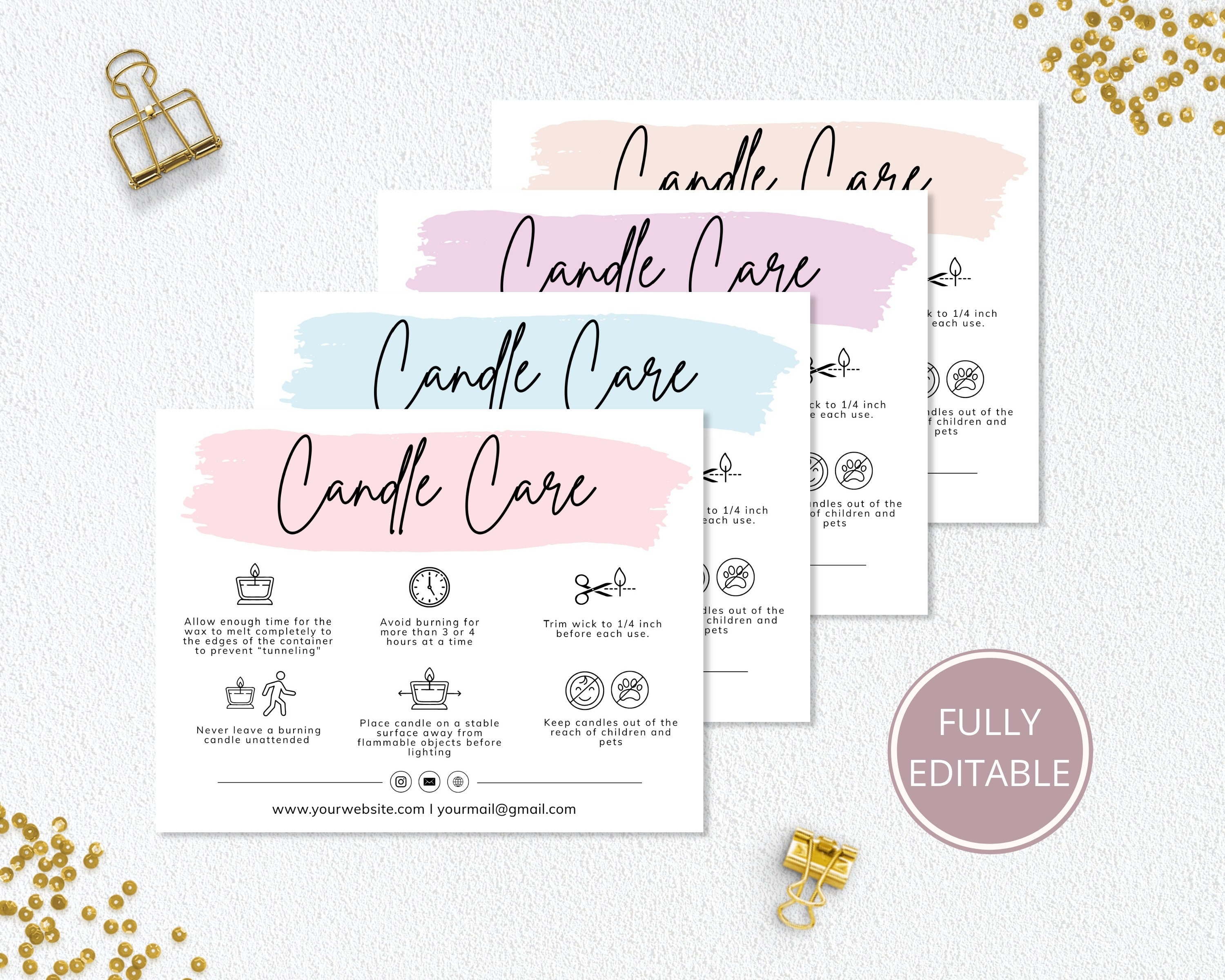 Editable Candle Care Card Template Printable Candle Business - Etsy
