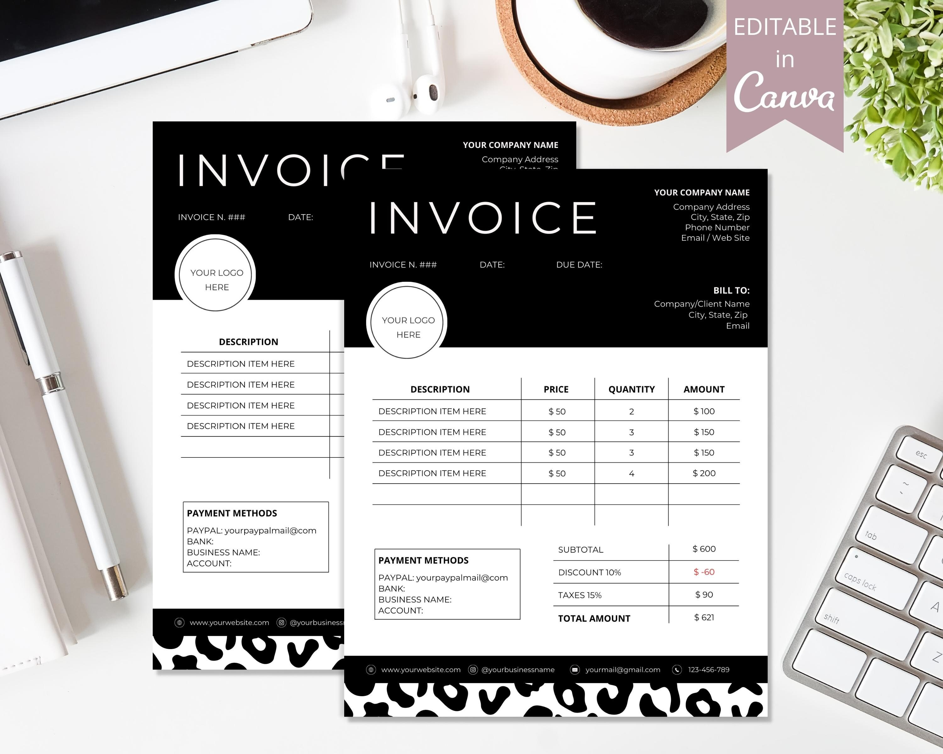 Invoice Template I Editable Canva Template I Printable Order - Etsy