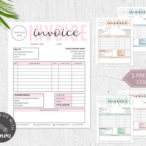 Invoice Editable Template, Printable Order Form Invoice, 5 Premade ...
