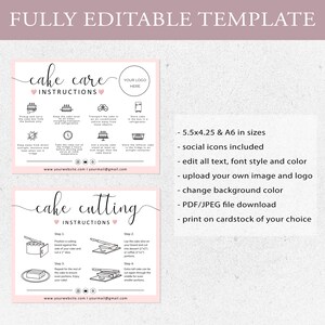 Cake Cutting Guide Card I Editable Canva Template I Cake Care Card ...