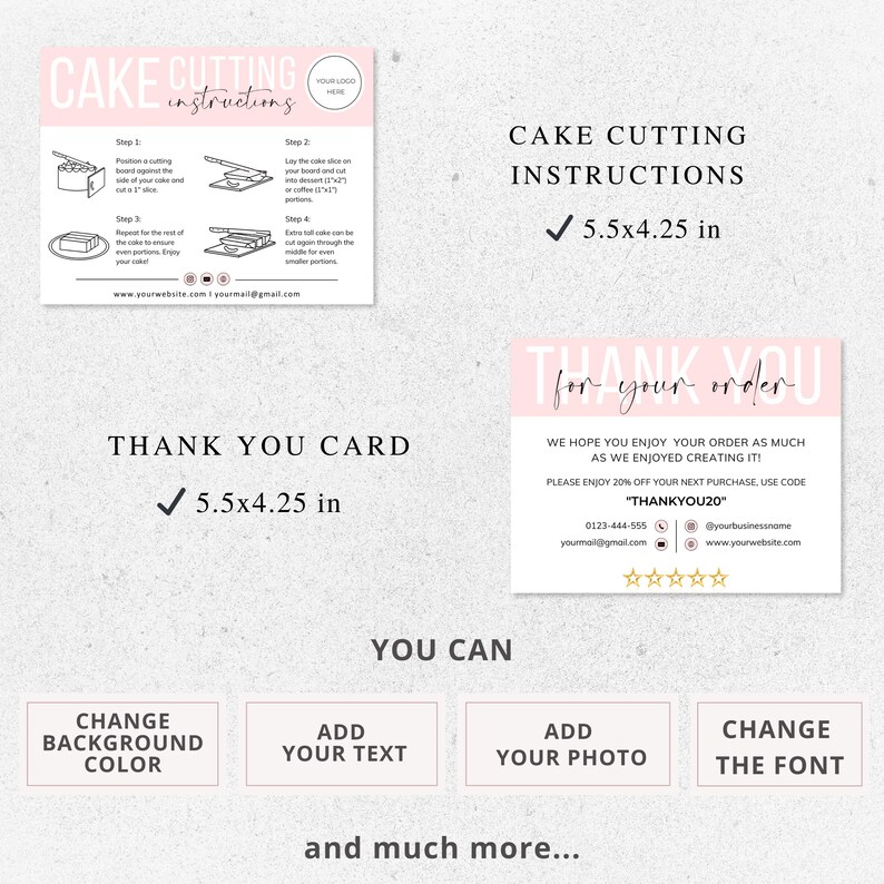 Bakery Care Cards Bundle | Editable Canva Template for Small Business ...