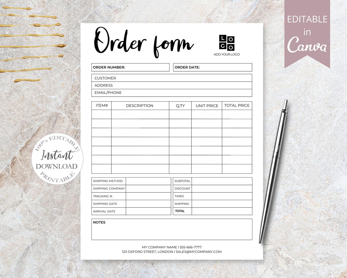 Order Form Editable Template Canva Template Craft Business - Etsy Canada