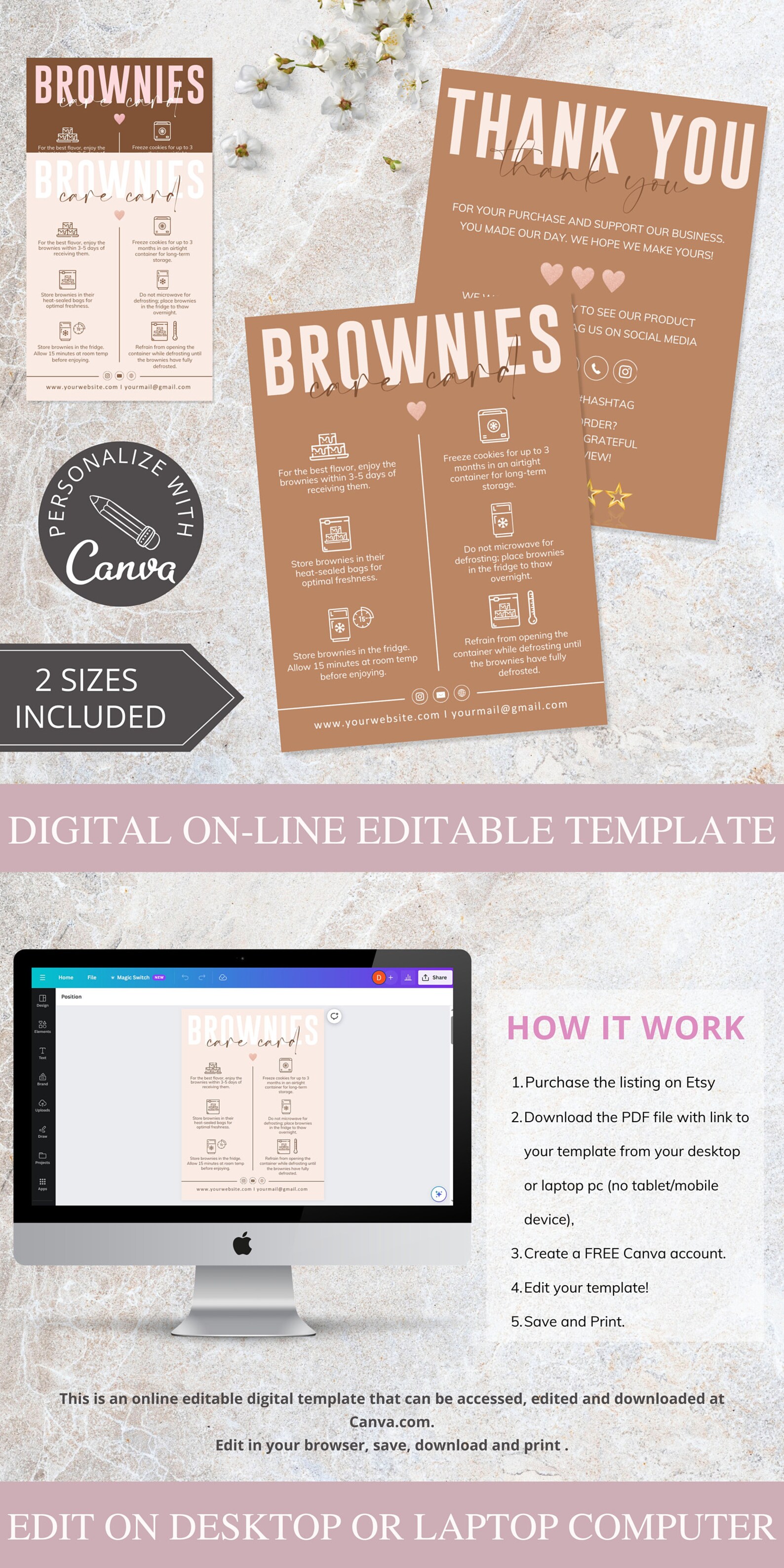 Brownies Care Card Template I Canva Template I Cookie Thank You Cards I ...