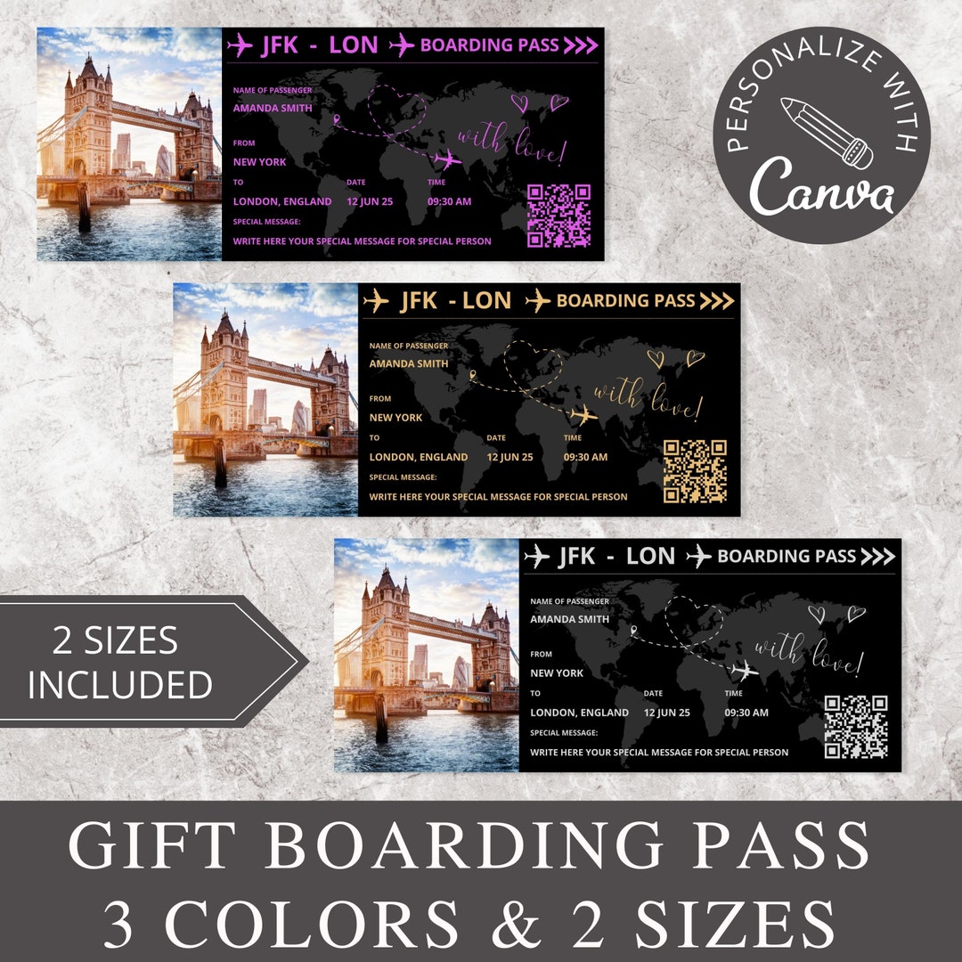 Boarding Pass, Editable Canva Template, Printable Plane Ticket, Gift ...