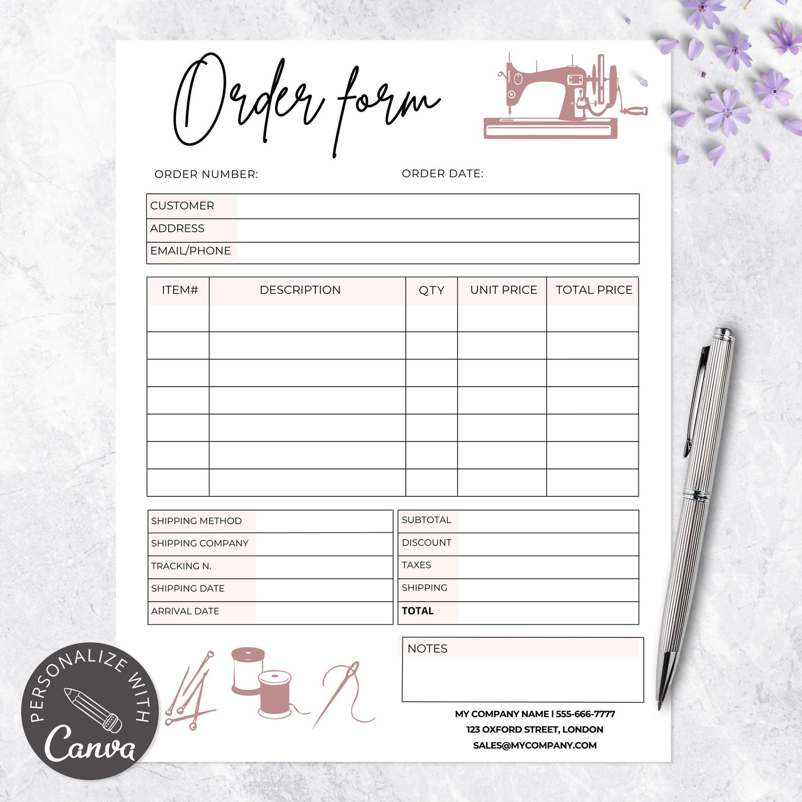 Sewing Order Form I Editable Canva Template, Invoice Template, Order ...