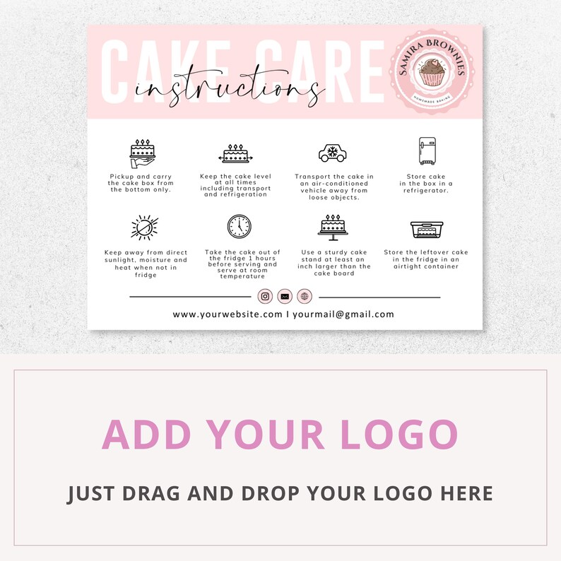 12 Bakery Care Card Bundle I Canva Template With Cake Cutting Guide ...