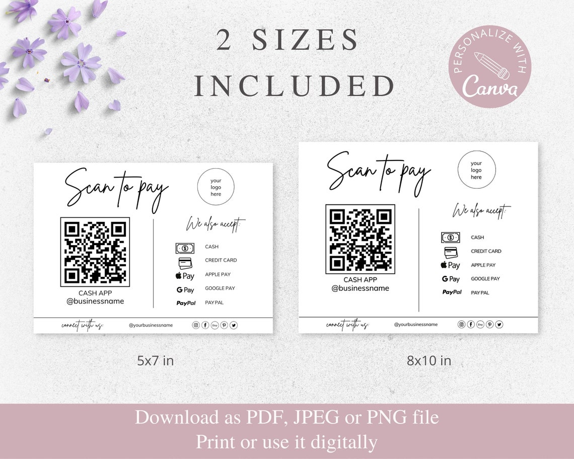 Editable Scan to Pay Card I Canva Template I QR Code Sign I - Etsy