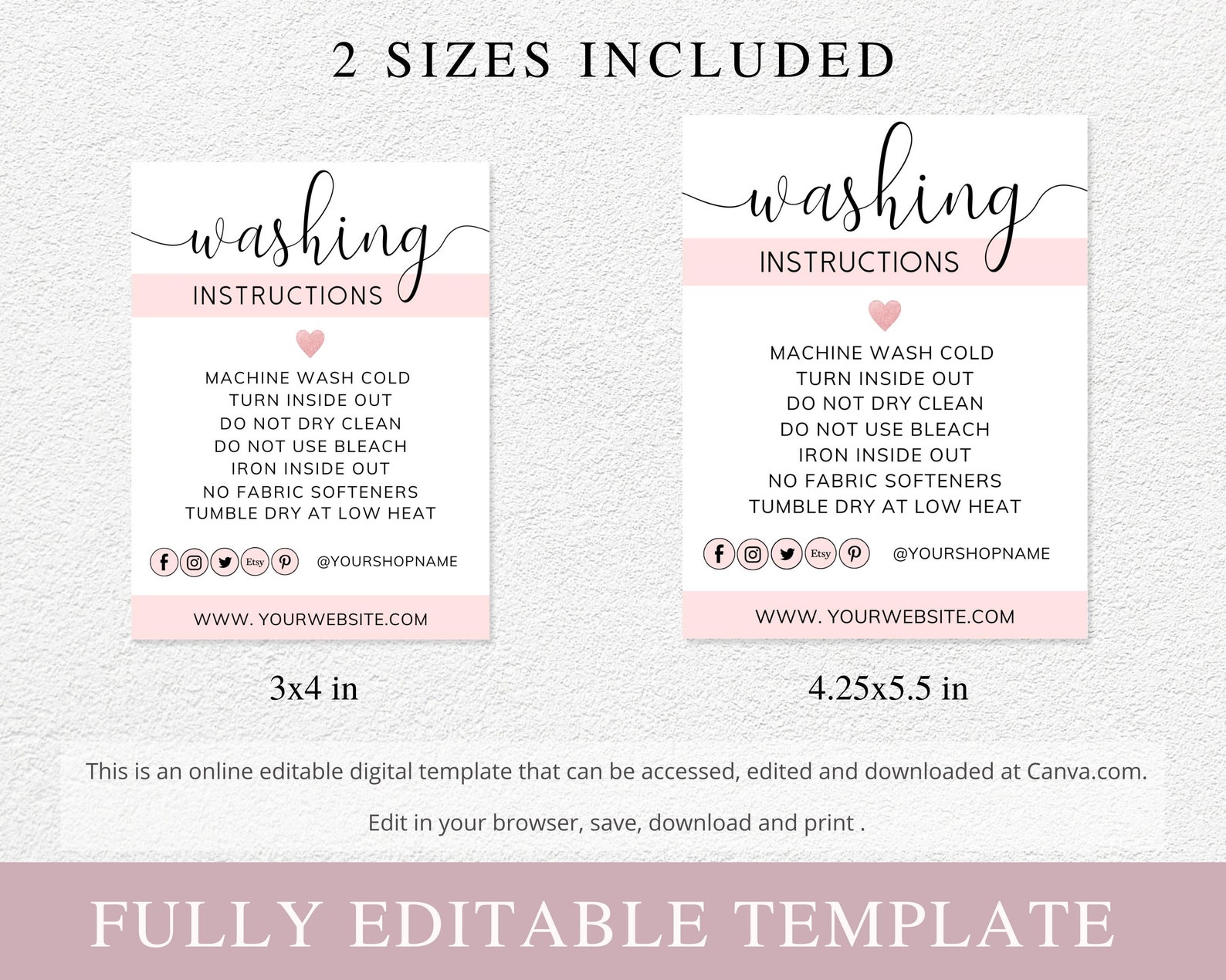 Editable Washing Instructions Card Canva Editable Template - Etsy