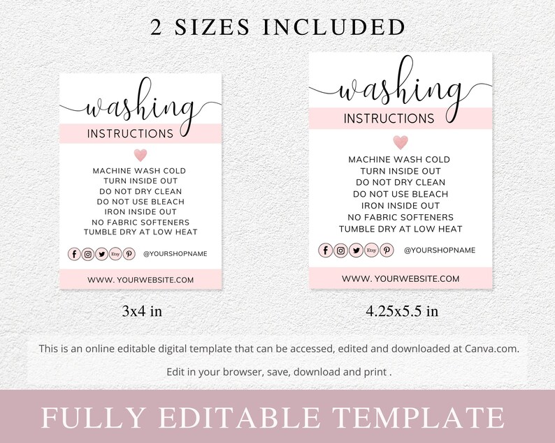 Editable Washing Instructions Card Canva Editable Template - Etsy