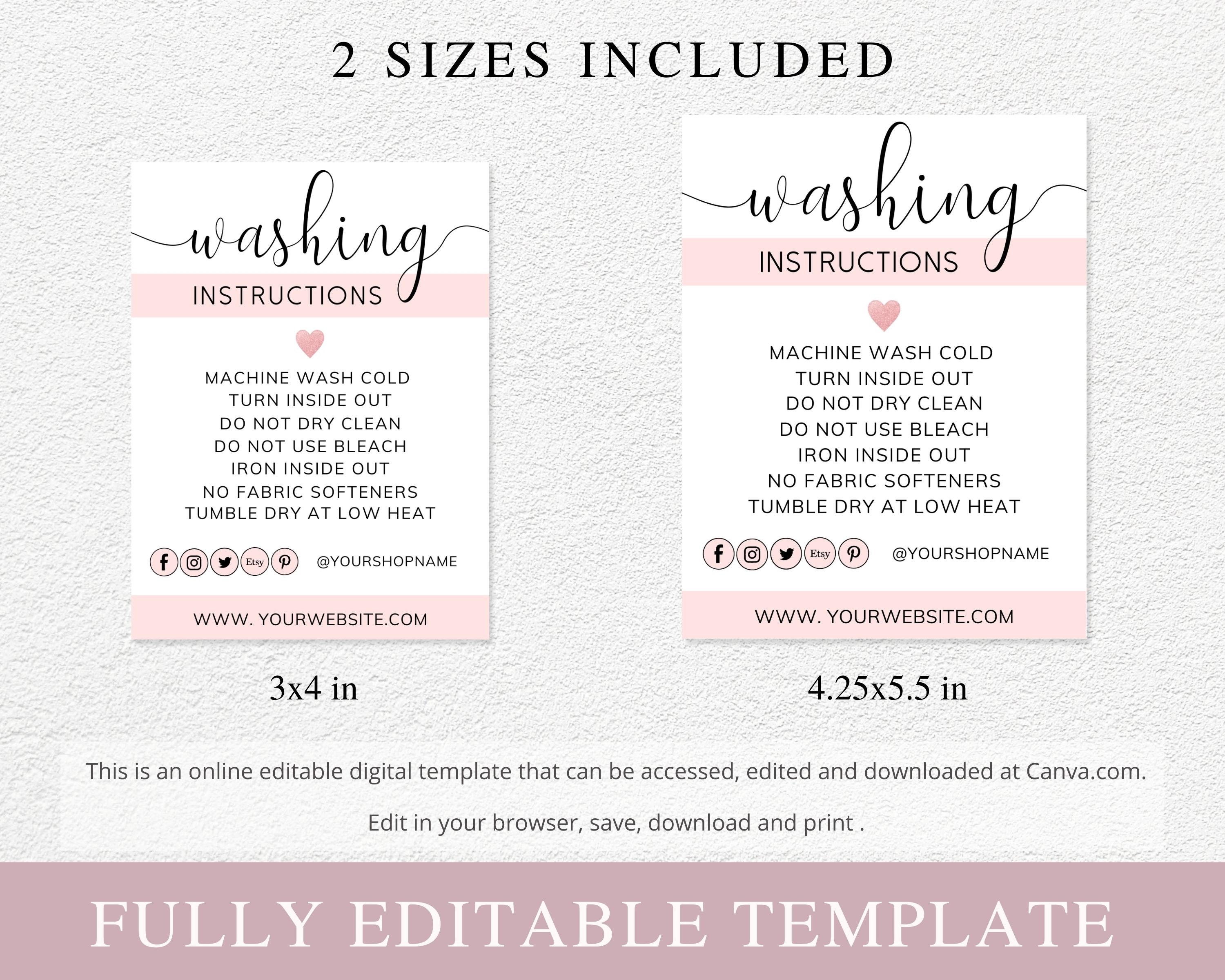 Editable Washing Instructions Card, Canva Editable Template; Printable ...