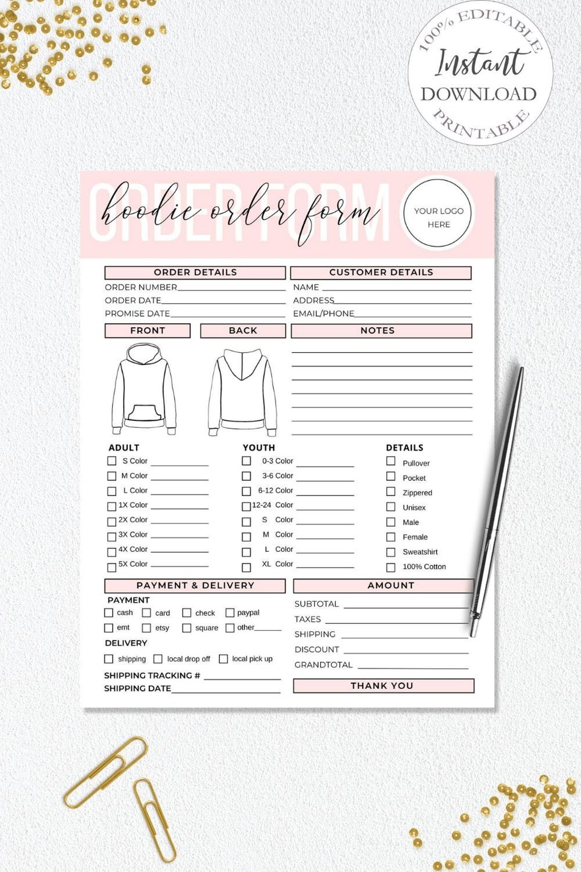 Hoodie Order Form Template Editable Canva Invoice T-shirt - Etsy