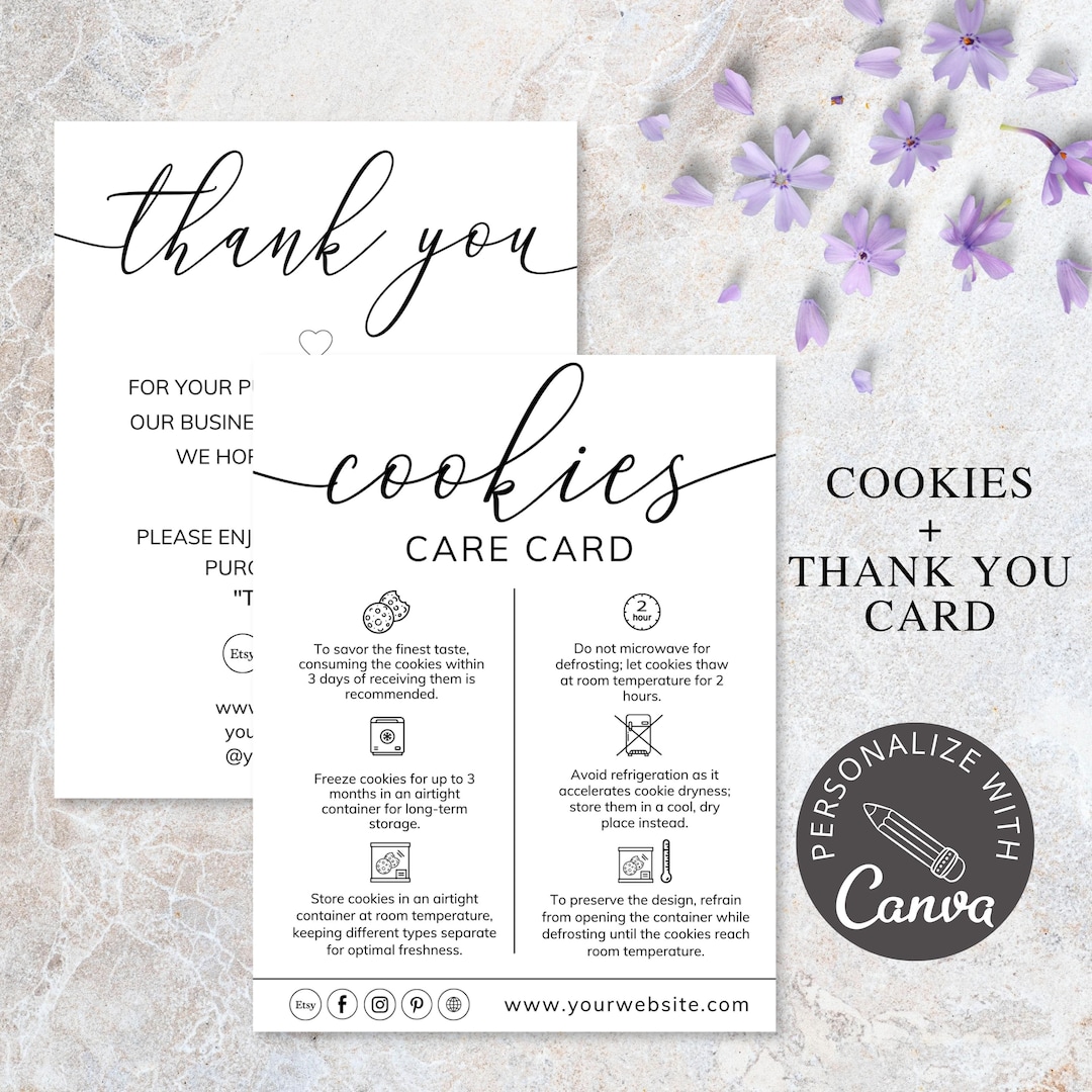 Cookie Care Card Template I Canva Template I Cookie Thank You Card for ...