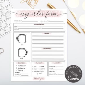 Editable Mug Order Form Template | Customize Cup Order | Small Business Craft Order Sheet ...
