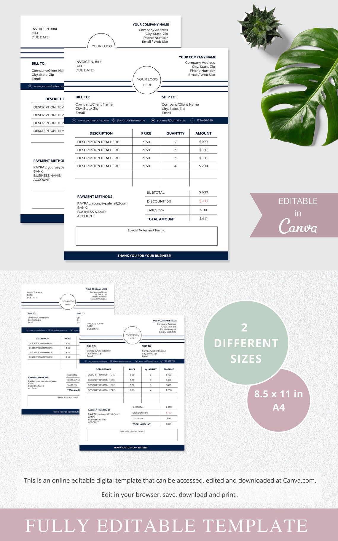 Editable Invoice Template I Canva Template I Printable Order - Etsy