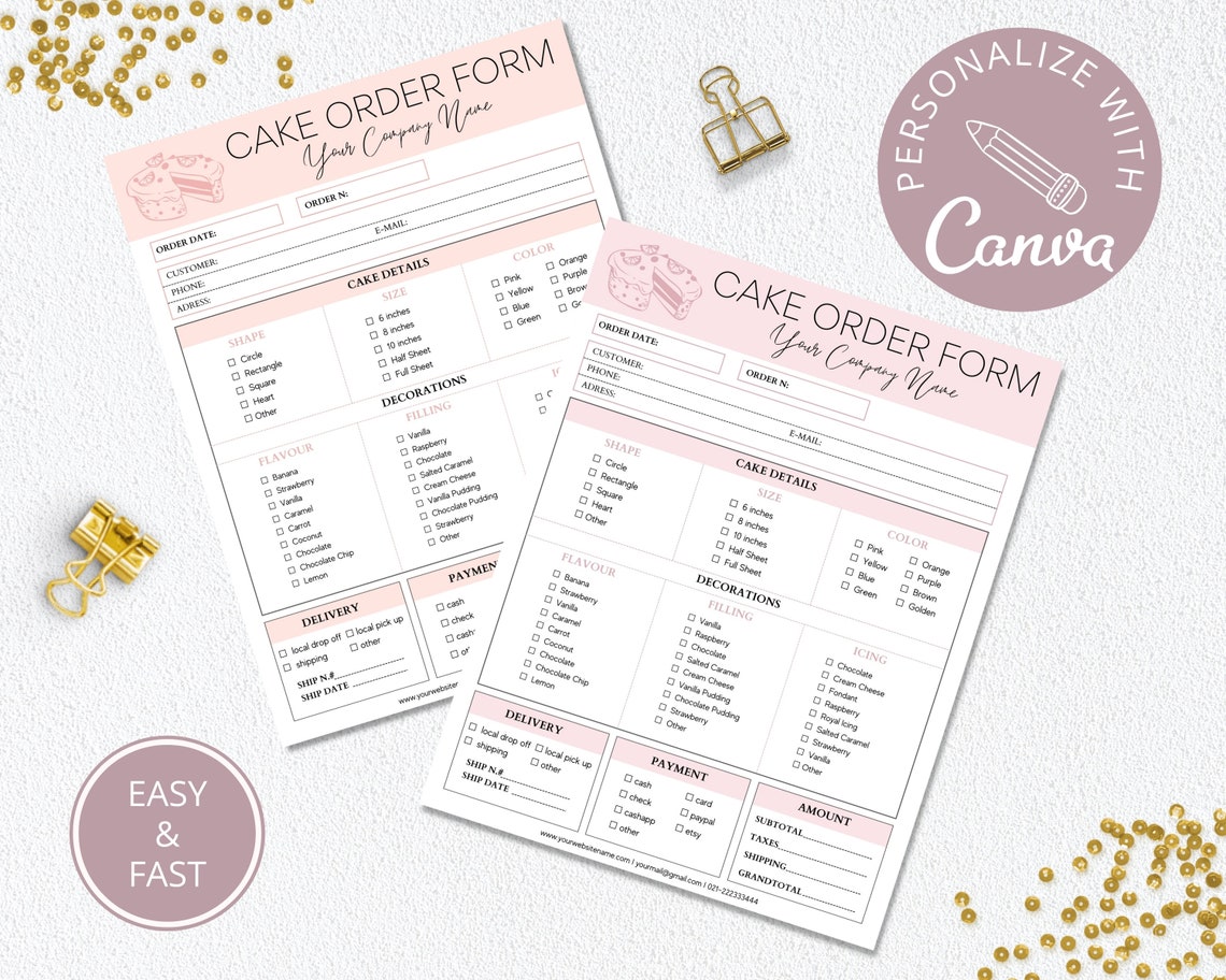 Cake Order Form Template Editable Printable Canva Template - Etsy