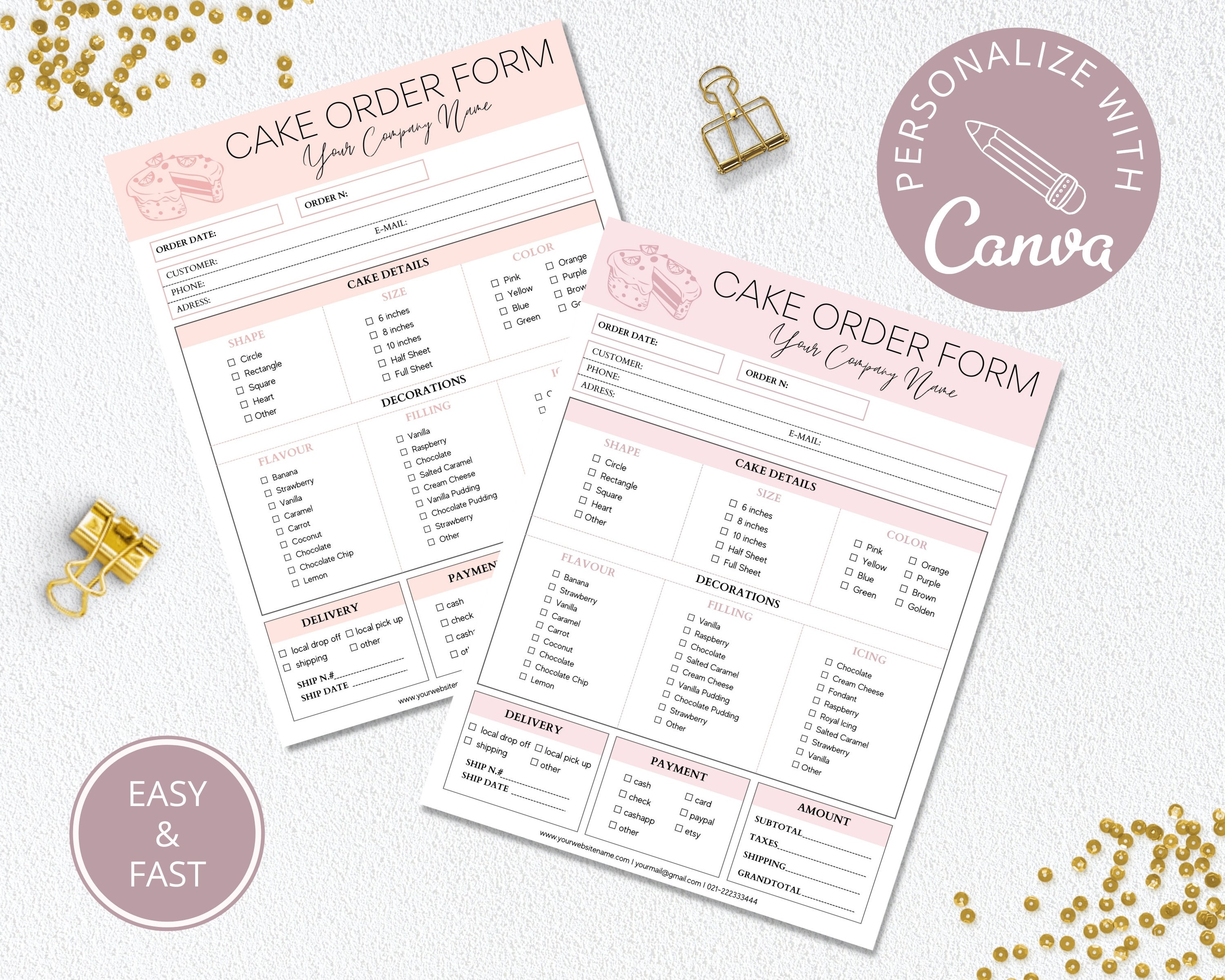 Cake Order Form Template Editable Printable Canva Template | Etsy