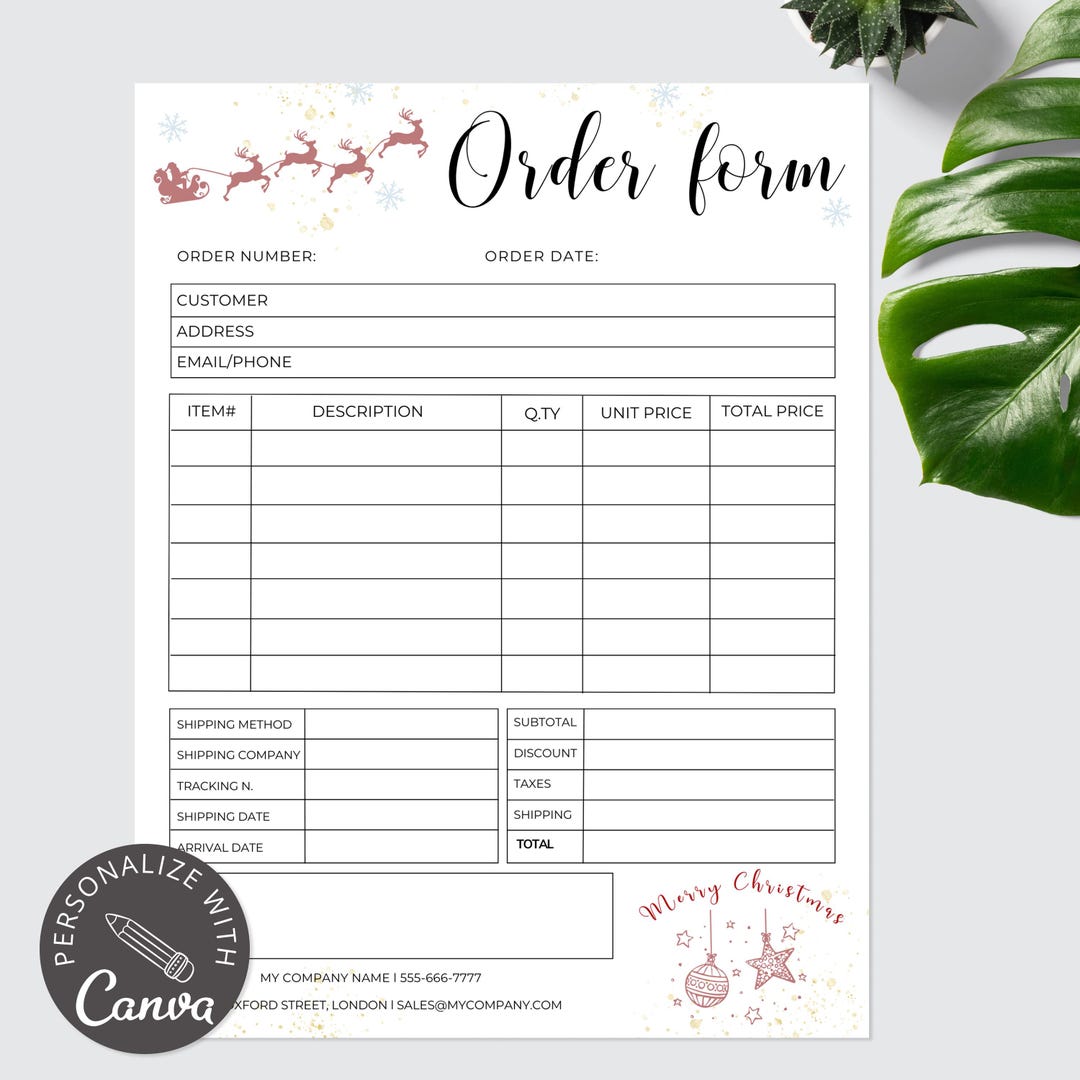 Christmas Order Form Template | Printable Order Form for Small Business ...