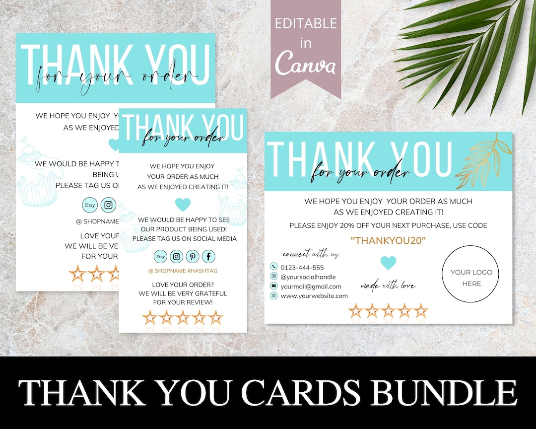 Custom Thank You Business Cards for Small Business, Editable Canva ...