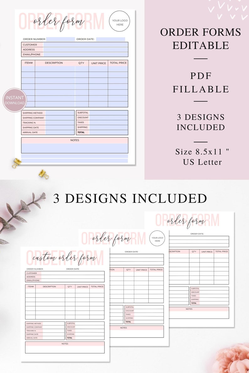 Pink Order Form Fillable Editable Order Forms PDF Order Form - Etsy