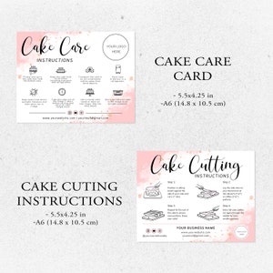 Cake Cutting Guide Card I Editable Canva Template I Cake Care Card ...