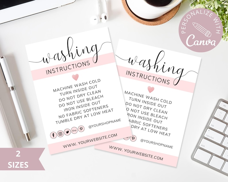 Editable Washing Instructions Card Canva Editable Template - Etsy
