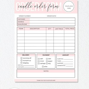 Candle Order Form Template, Editable Canva Invoice Template, Small ...
