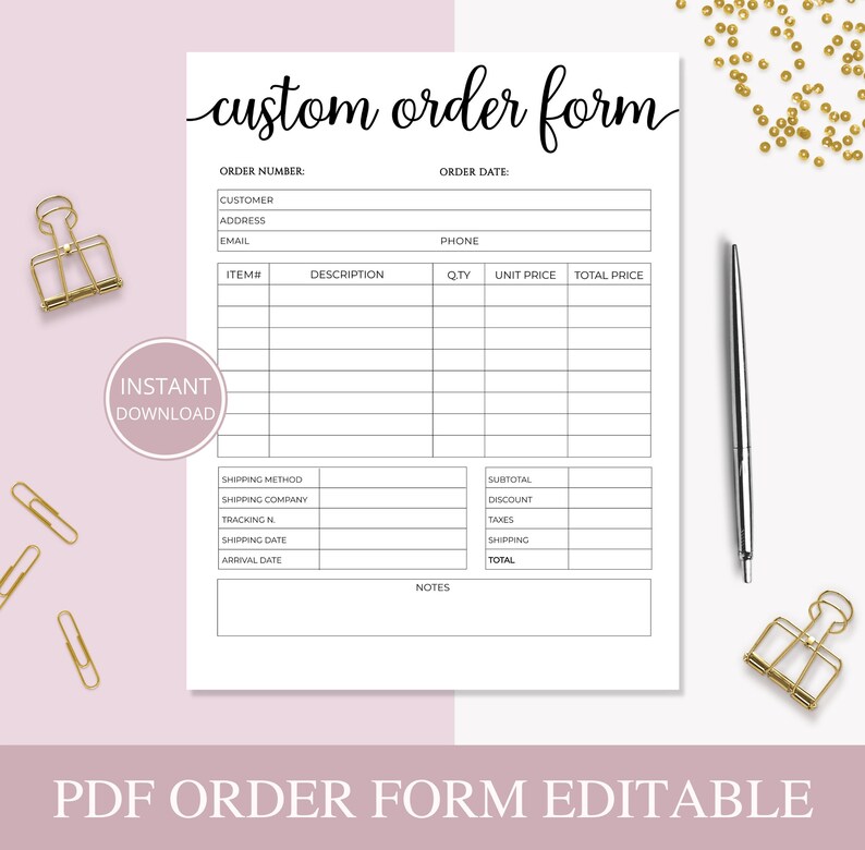 Order Form Editable Fillable Order Forms Small Business | Etsy