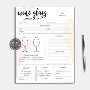 Wine Glass Order Form Editable, Small Business Forms, Craft Order Form ...