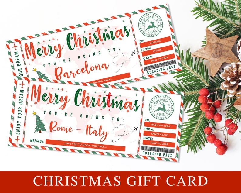 Editable Christmas Boarding Pass Editable Canva Template - Etsy