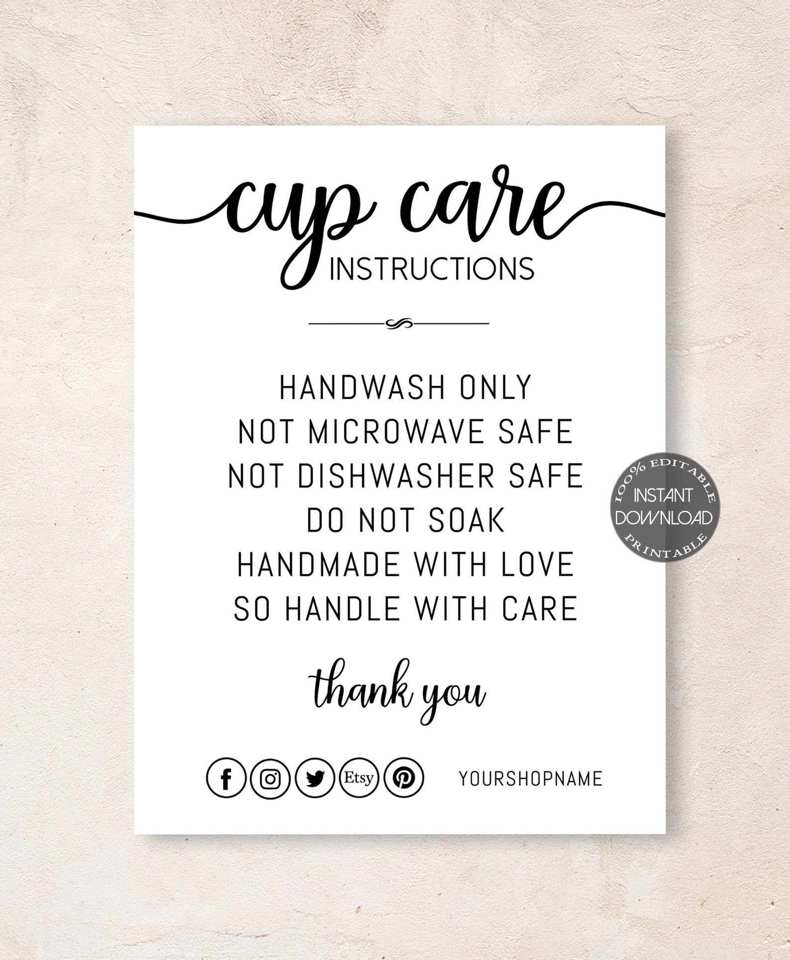 Printable Cup Care Cards Template Editable Small Business - Etsy