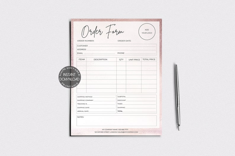 Editable Order Form Small Business Forms Printable Craft | Etsy