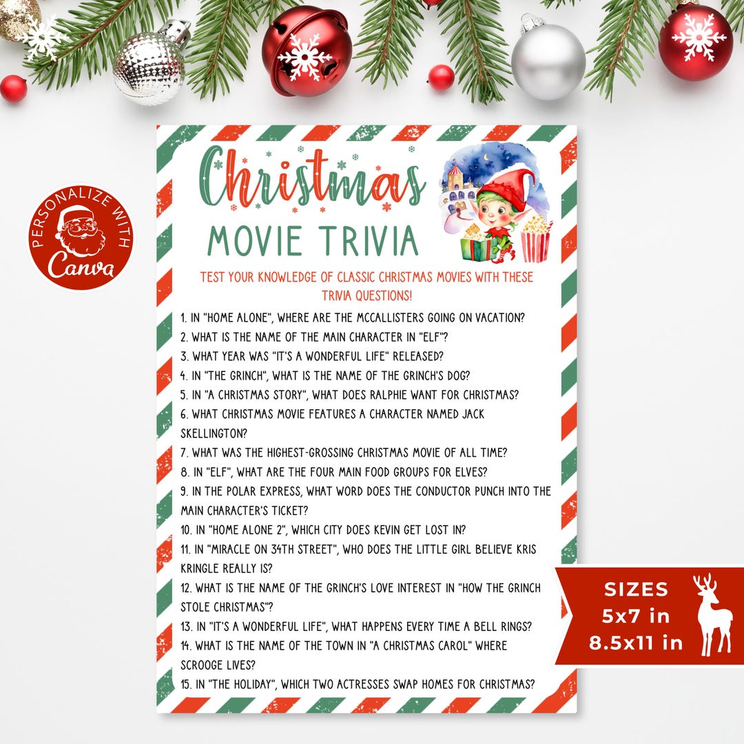 Editable Christmas Movie Trivia Game | Fun Holiday Quiz | Christmas Eve ...