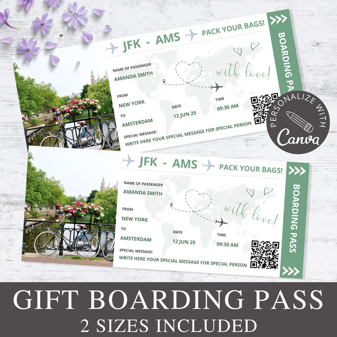 Boarding Pass, Editable Canva Template, Printable Plane Ticket, Gift ...