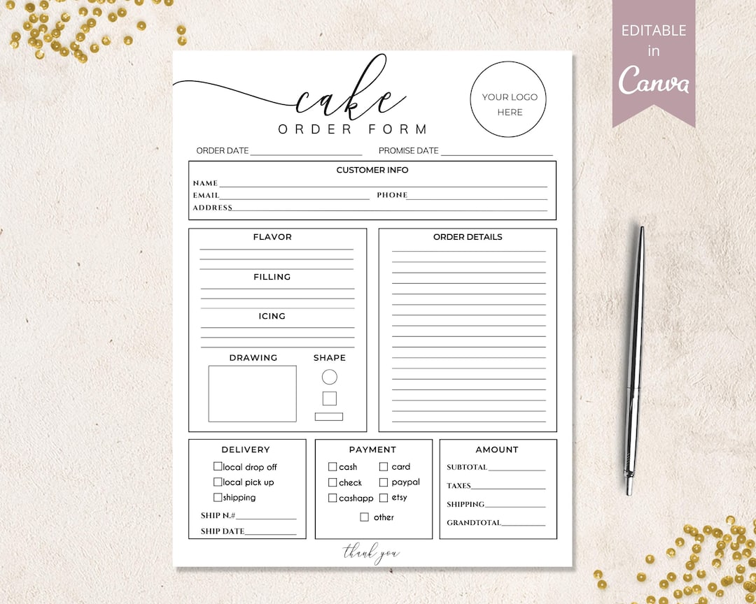 Cake Order Form Editable, Bakery Order Form Printable, Small Business ...