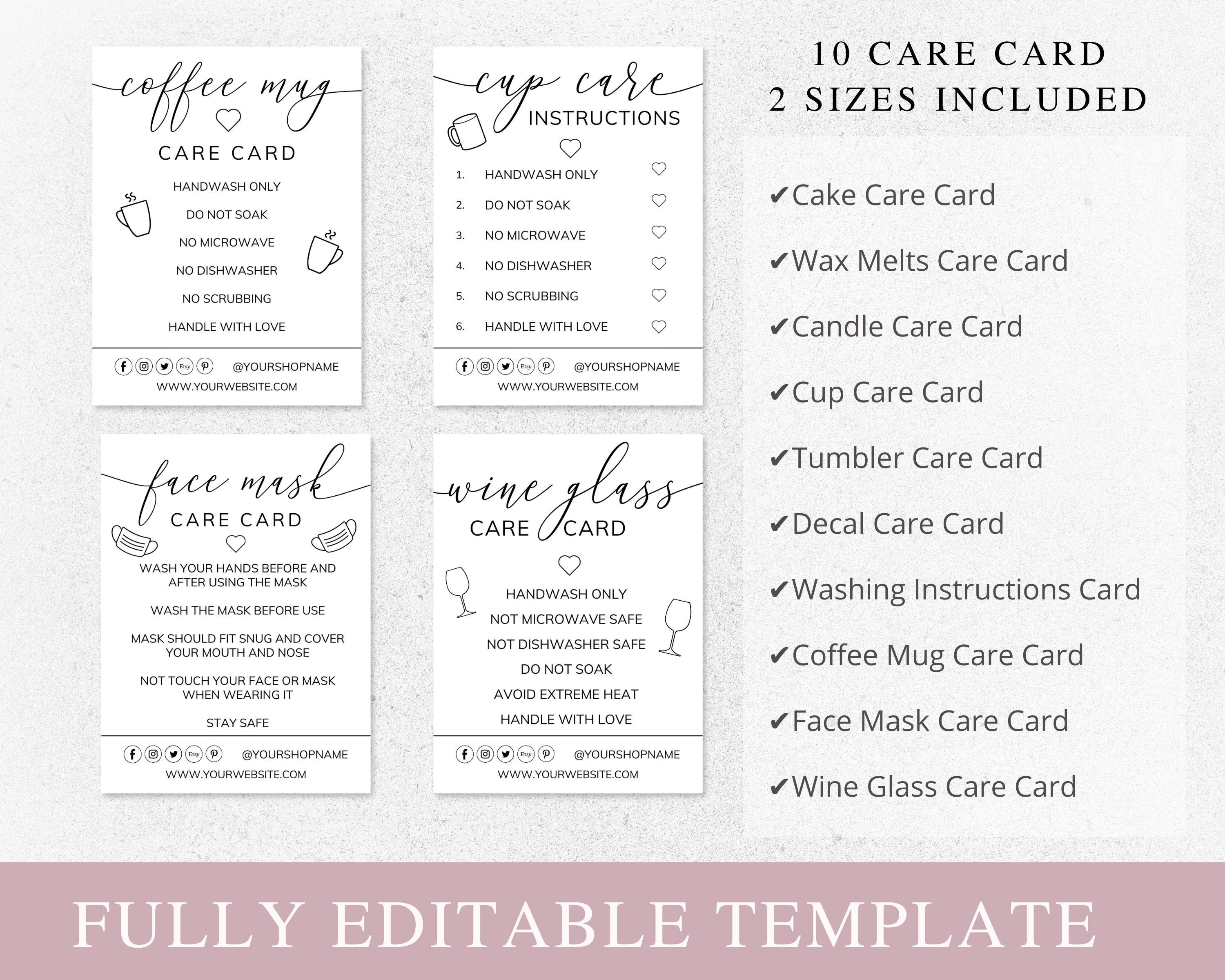 20 Care Cards Bundle Cake Card Instructions Candle Care - Etsy