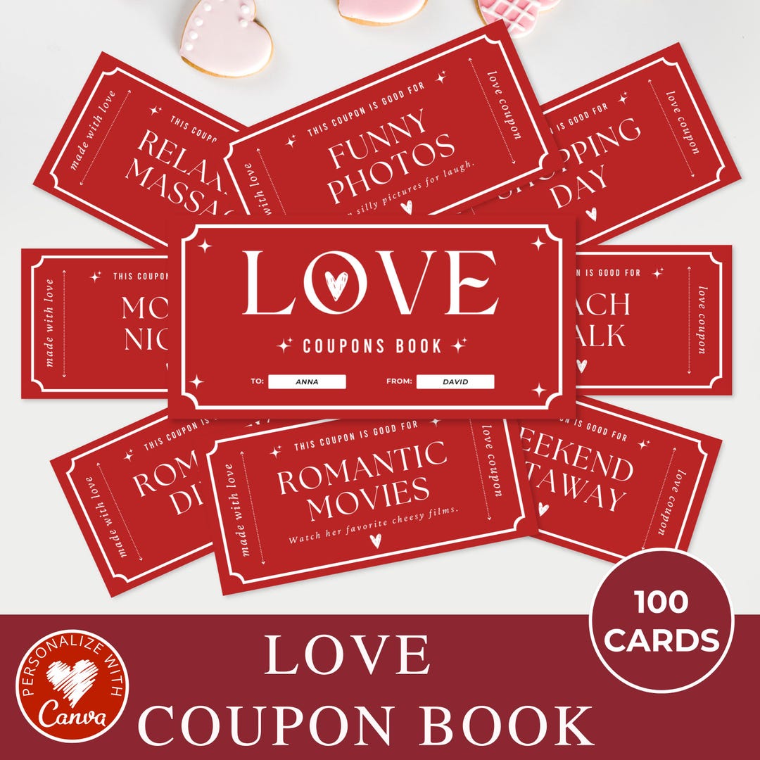 Valentine's Day Love Coupons - Printable Canva Template, Gifts for Him ...