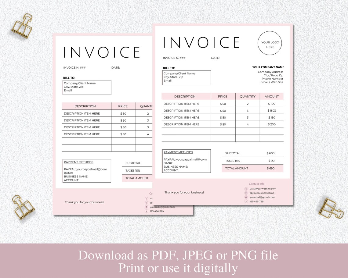 Editable Invoice Template for Small Business Digital Order | Etsy