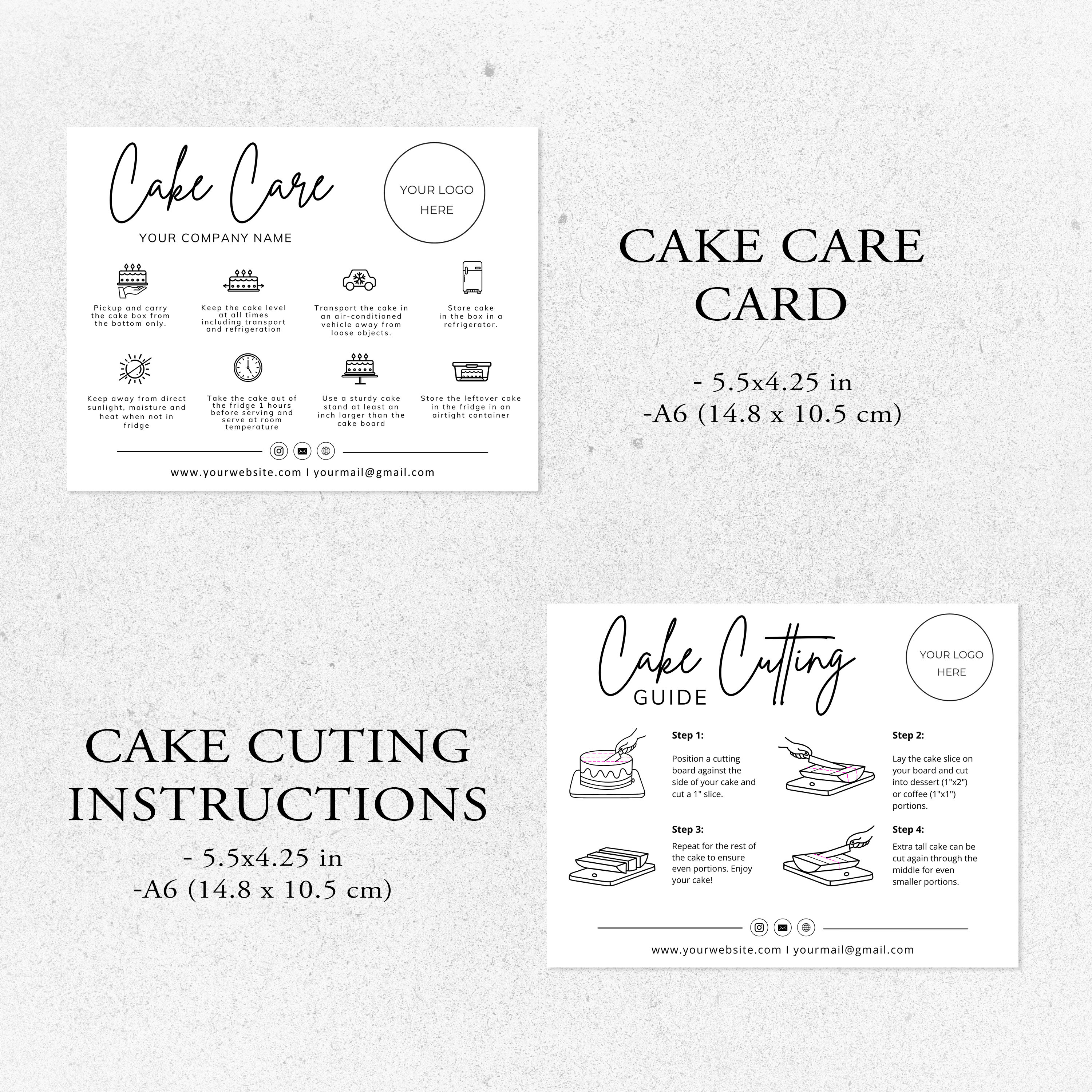 Cake Cutting Set I Editable Canva Template I Cake Care Card, Care ...