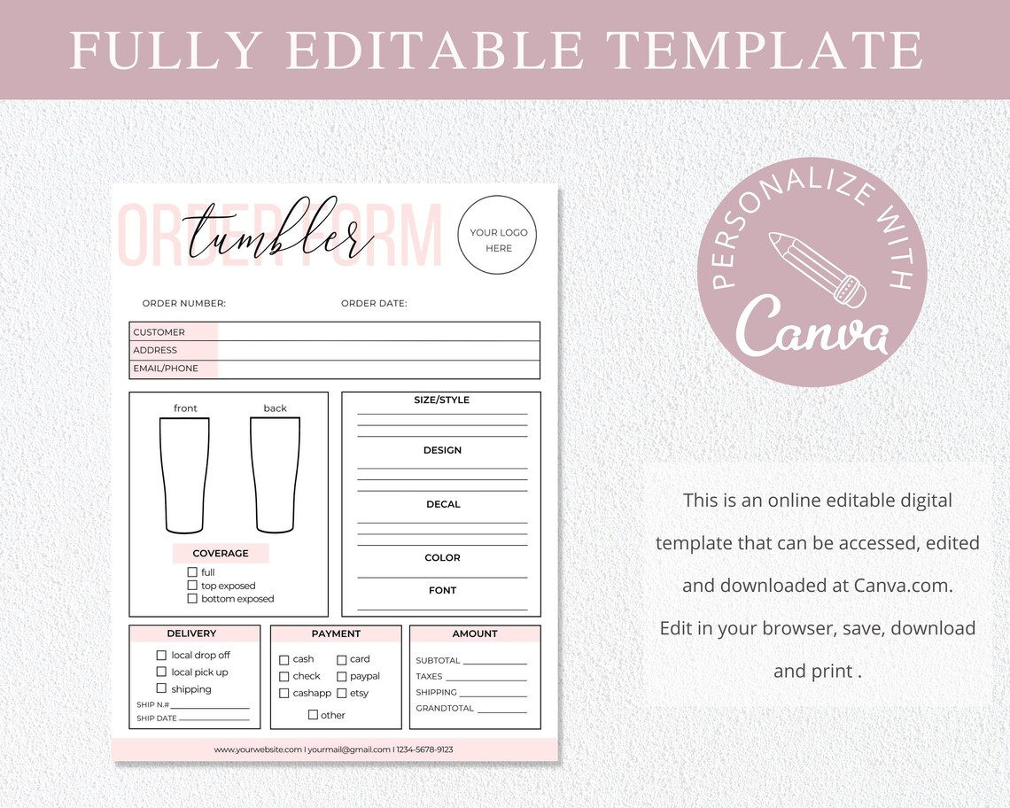 Editable Tumbler Order Form Template Custom Tumbler Form - Etsy